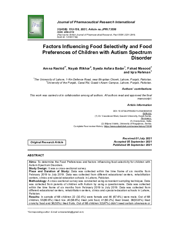 (PDF) Factors Influencing Food Selectivity and Food Preferences of ...