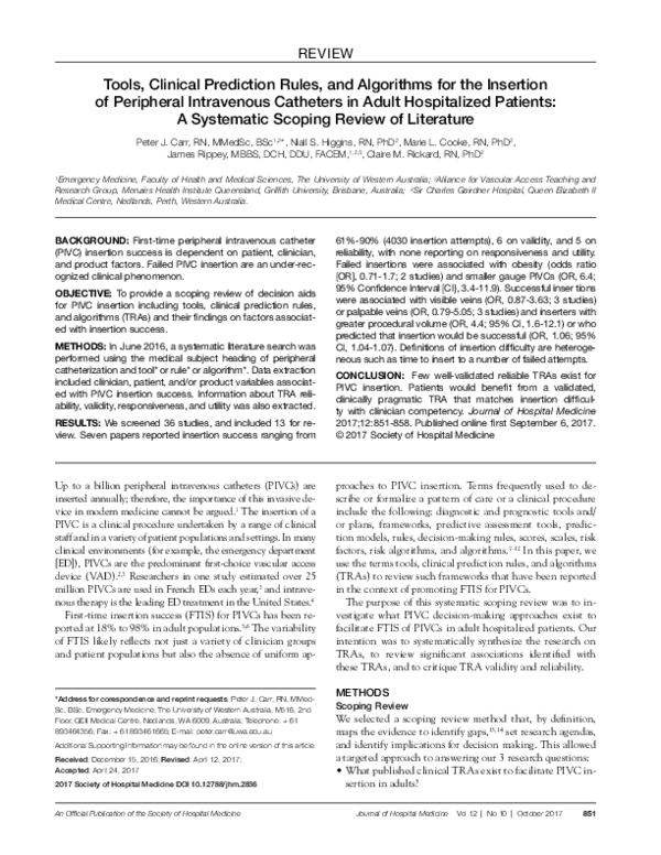 (PDF) Tools, Clinical Prediction Rules, and Algorithms for the Insertion of Peripheral ...