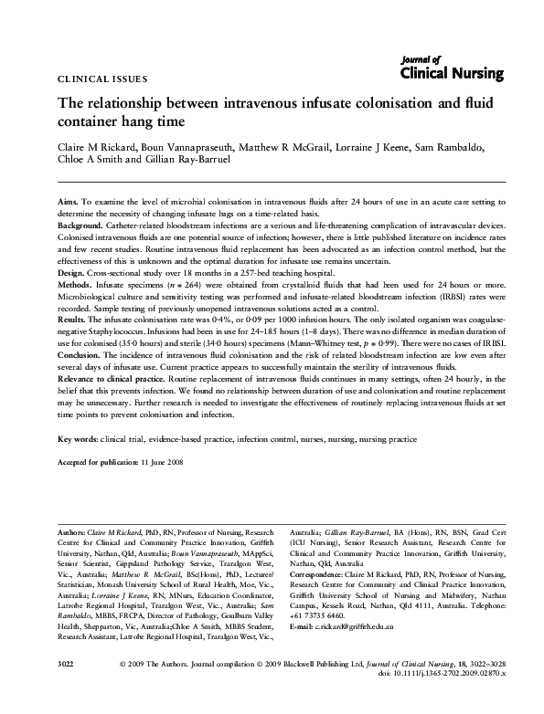 (PDF) The relationship between intravenous infusate colonisation and ...
