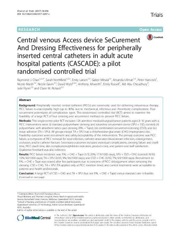 (PDF) Central venous Access device SeCurement And Dressing ...