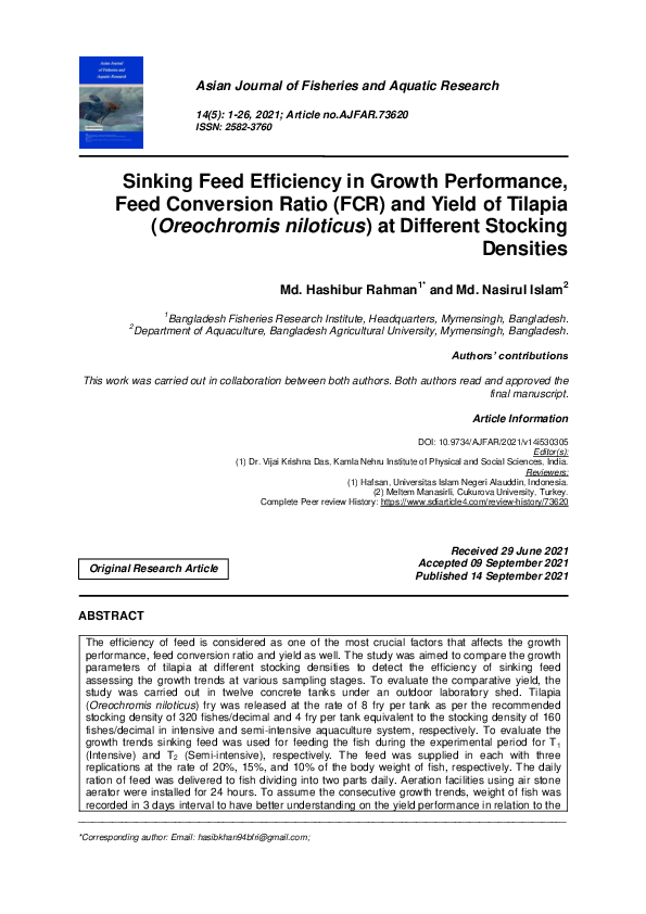 (PDF) Sinking Feed Efficiency in Growth Performance, Feed Conversion ...