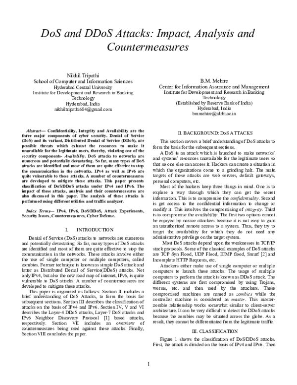 Doc Dos And Ddos Attacks Impact Analysis And Countermeasures