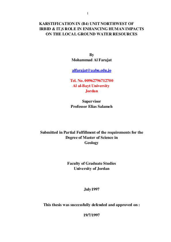 (PDF) Karstification in B4 unit northwest of Irbid and its role in ...