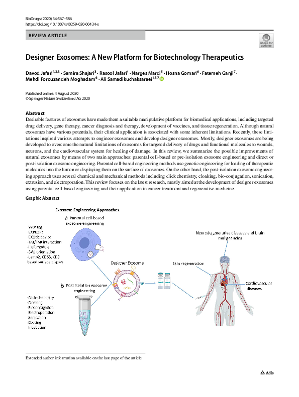 (PDF) Designer Exosomes: A New Platform for Biotechnology Therapeutics