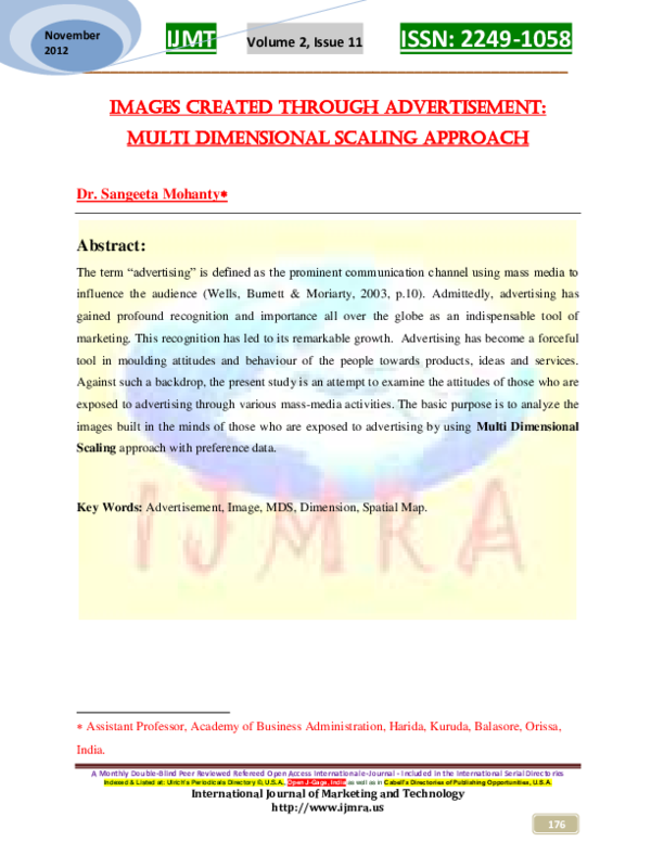 (PDF) Images Created Through Advertisement: Multi Dimensional Scaling Approach