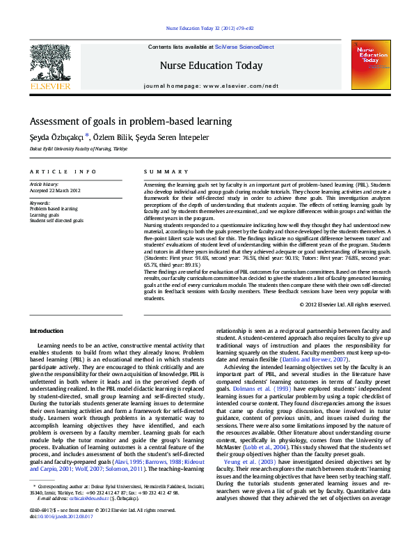 (PDF) Assessment of goals in problem-based learning