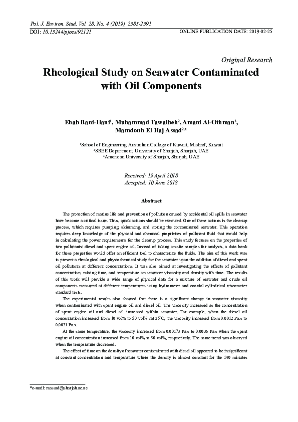 (PDF) Rheological Study on Seawater Contaminated with Oil Components