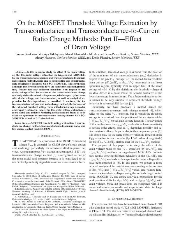 (PDF) On the MOSFET Threshold Voltage Extraction by Transconductance and Transconductance-to ...