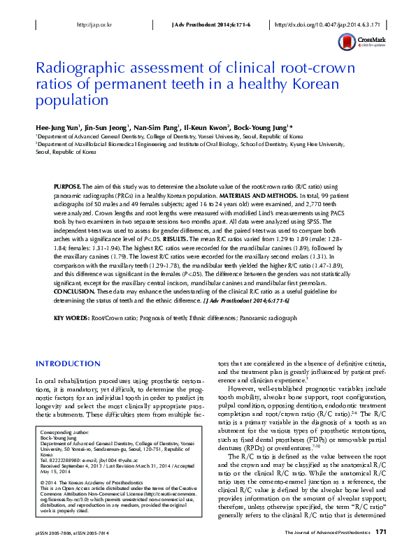 (PDF) Radiographic assessment of clinical root-crown ratios of ...