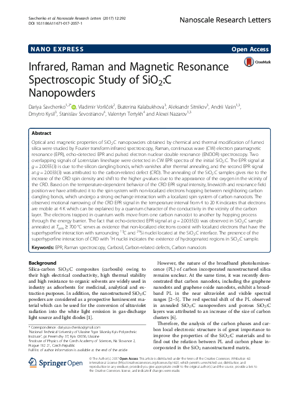 (PDF) Infrared, Raman and Magnetic Resonance Spectroscopic Study of SiO2:C Nanopowders | Alexei ...