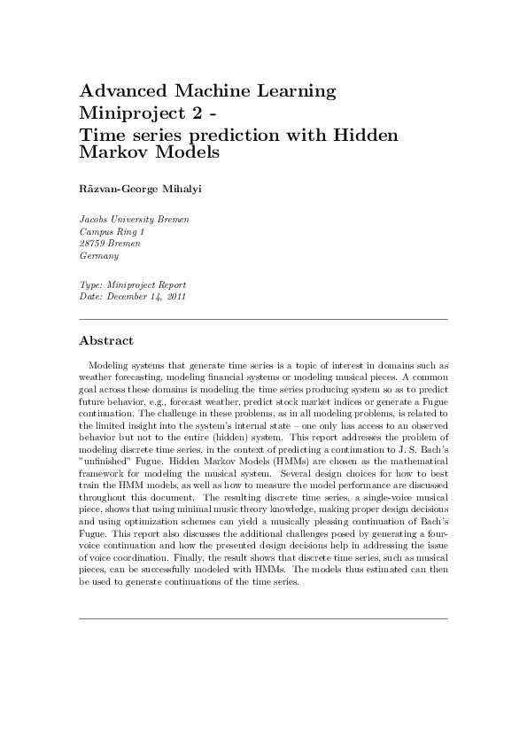 (PDF) Time-series Prediction with Hidden Markov Models