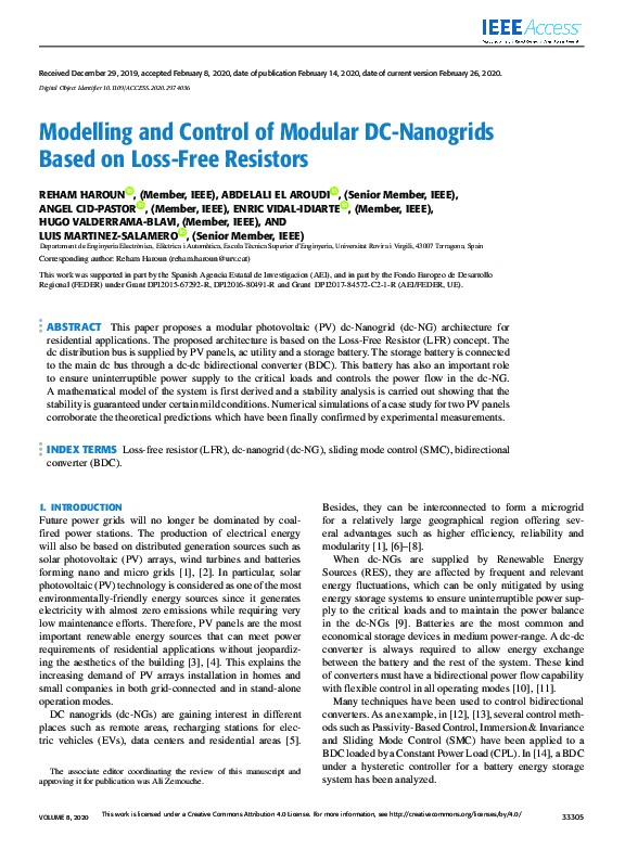 (PDF) Modelling and Control of Modular DC-Nanogrids Based on Loss-Free Resistors | Hugo ...