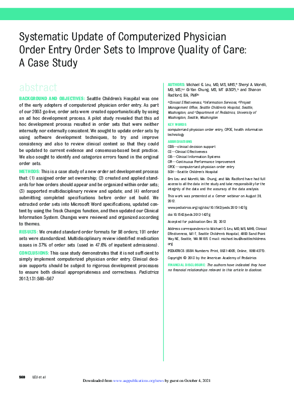 (PDF) Systematic Update of Computerized Physician Order Entry Order ...