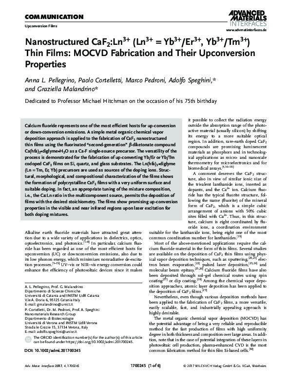(PDF) Nanostructured CaF2 :Ln3+ (Ln3+ = Yb3+ /Er3+ , Yb3+ /Tm3+ ) Thin Films: MOCVD Fabrication ...