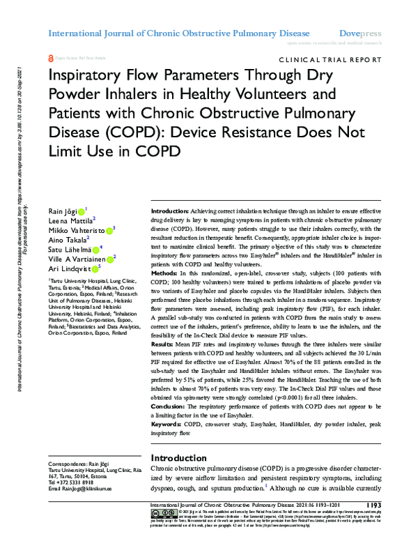 (PDF) Inspiratory Flow Parameters Through Dry Powder Inhalers in ...