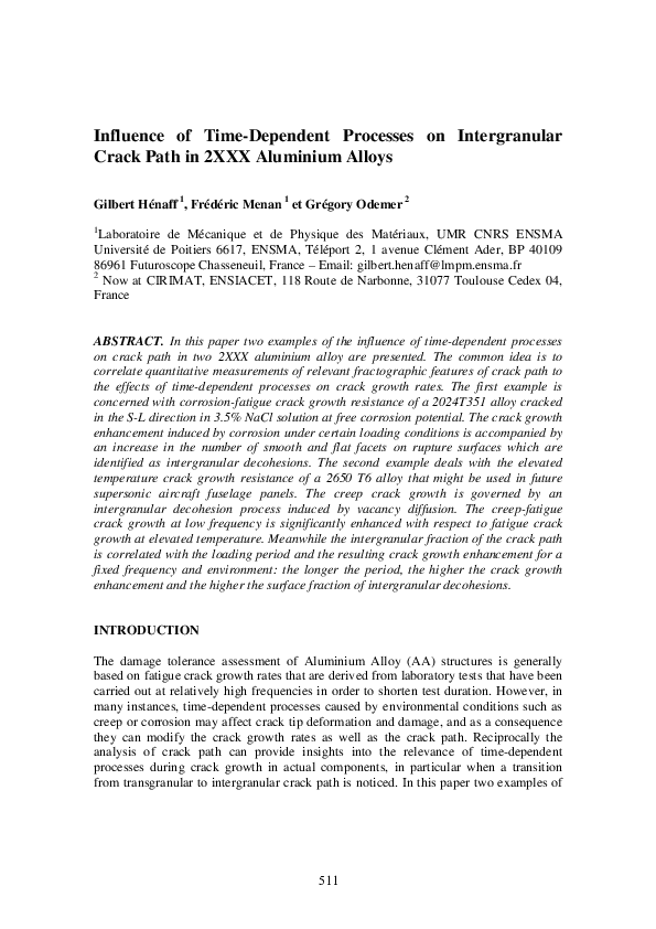 (PDF) Influence of Time-Dependent Processes on IntergranularCrack Path ...