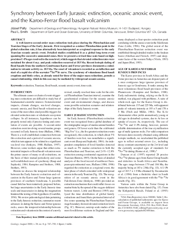 (PDF) Synchrony between Early Jurassic extinction, oceanic anoxic event ...