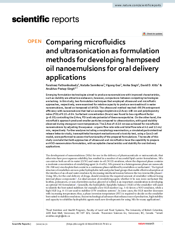 (PDF) Comparing microfluidics and ultrasonication as formulation ...
