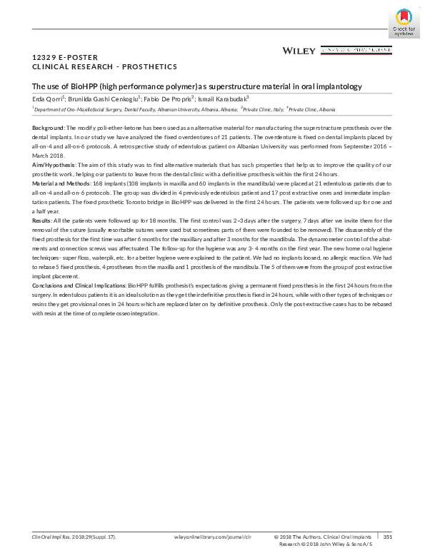 (PDF) The use of BioHPP (high performance polymer) as superstructure ...