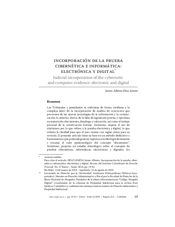 (PDF) Incorporación de la prueba cibernética e informática: electrónica y digital