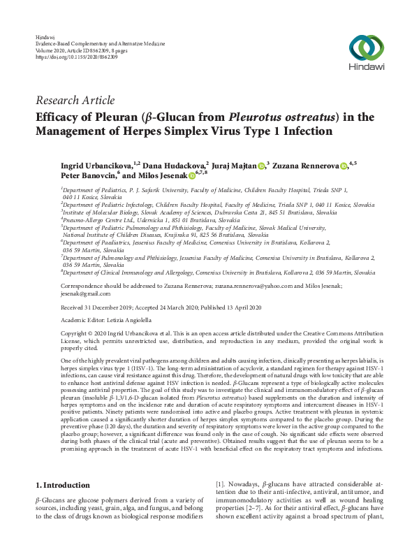 (PDF) Efficacy of Pleuran (β-Glucan from Pleurotus ostreatus) in the ...