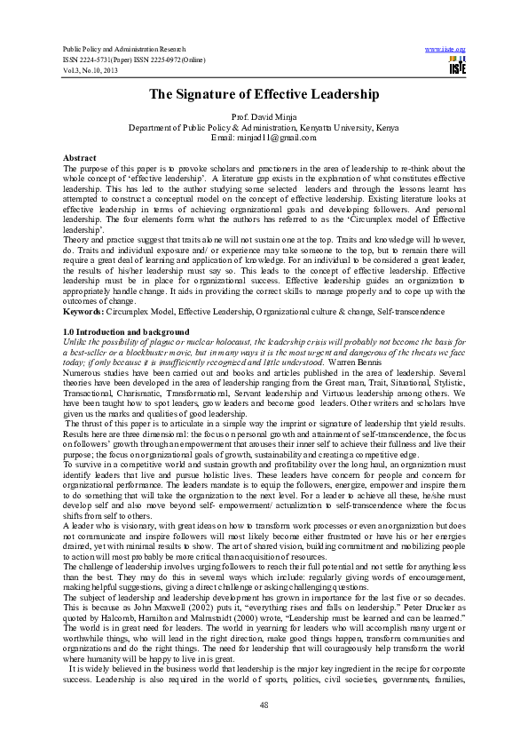 (PDF) The Signature of Effective Leadership