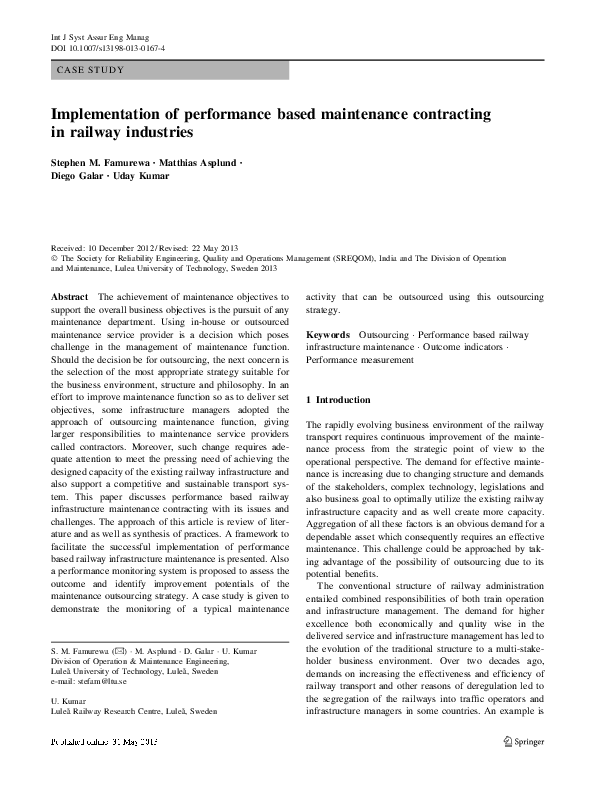 (PDF) Implementation of performance based maintenance contracting in ...