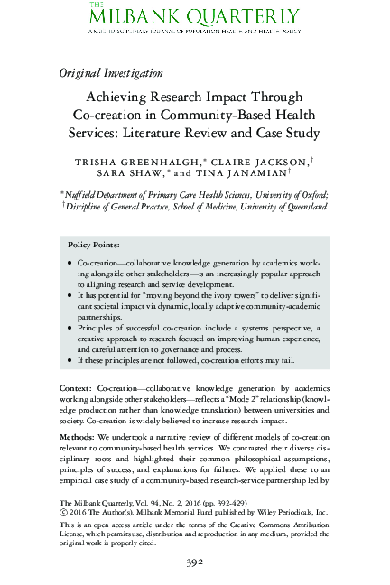 (PDF) Achieving Research Impact Through Co-creation in Community-Based ...