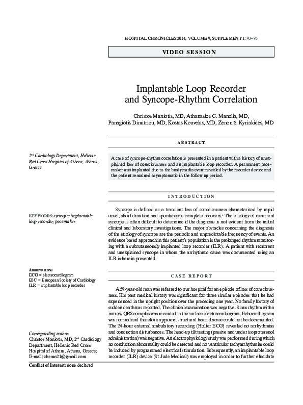 (PDF) Implantable Loop Recorder and Syncope-Rhythm Correlation
