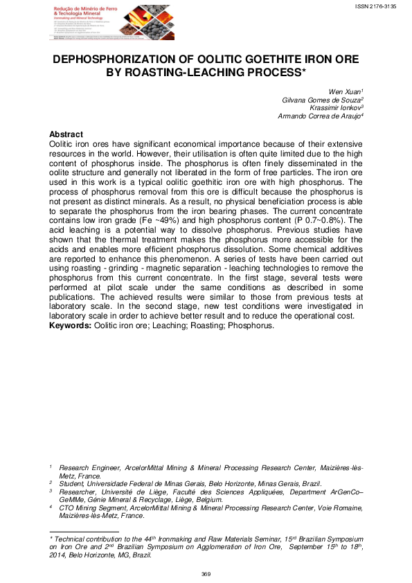 (PDF) Dephosphorization of Oolitic Goethite Iron Ore by Roasting ...