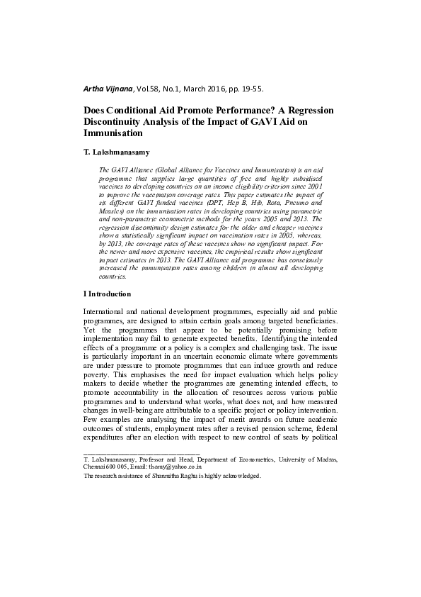 (PDF) Does Conditional Aid Promote Performance? A Regression ...