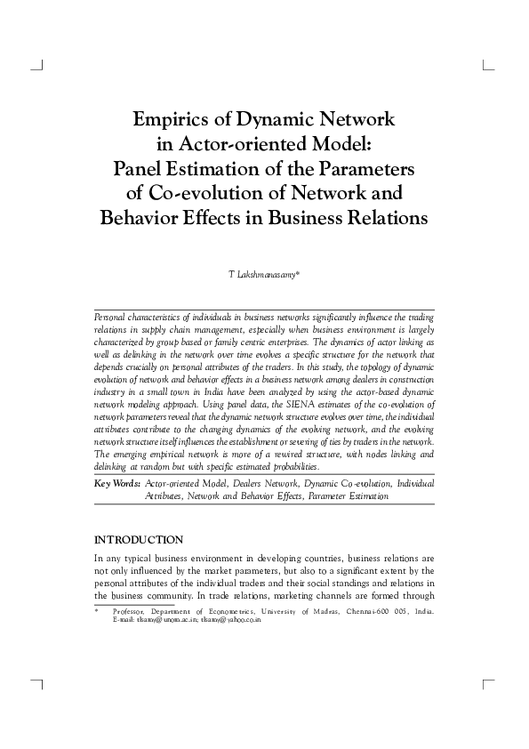 (PDF) Empirics of Dynamic Network in Actor-oriented Model: Panel Estimation of the Parameters of ...