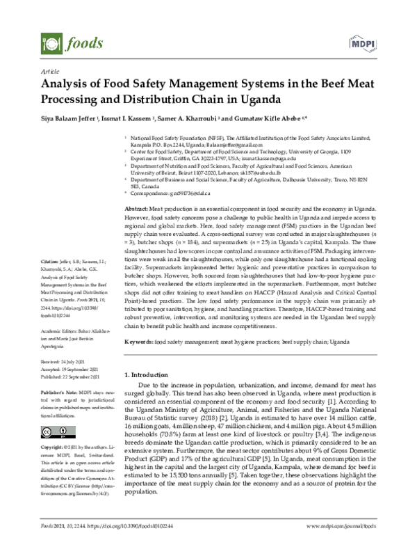 (PDF) Analysis of Food Safety Management Systems in the Beef Meat ...