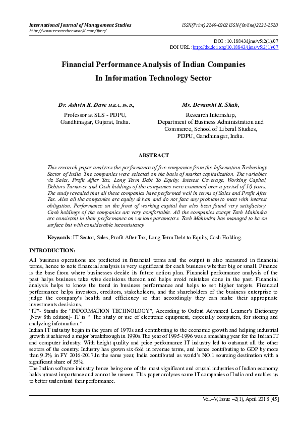 (PDF) Financial Performance Analysis of Indian Companies in Information ...