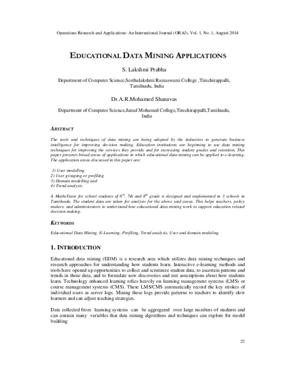 (PDF) Educational Data Mining Applications