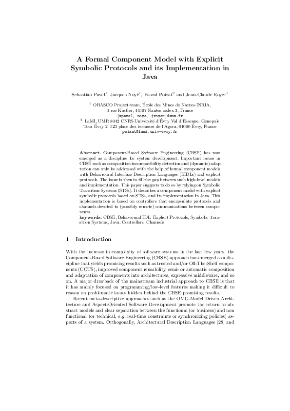 (PDF) A Formal Component Model with Explicit Symbolic Protocols and its Implementation in Java ...