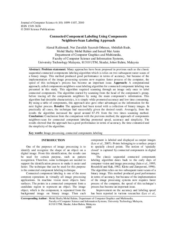 (PDF) Connected Component Labeling Using Components Neighbors-Scan Labeling Approach