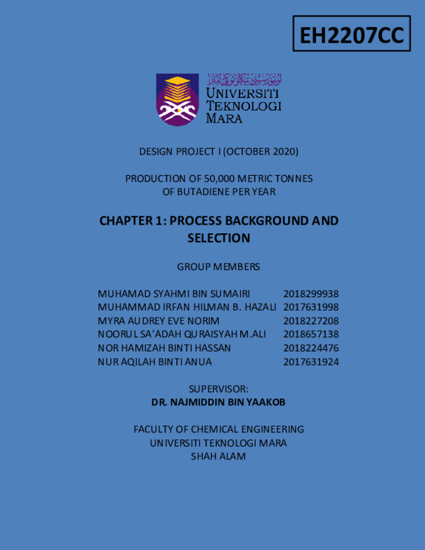 (PDF) PRODUCTION OF BUTADIENE CHAPTER 1 PROCESS BACKGROUND AND SELECTION