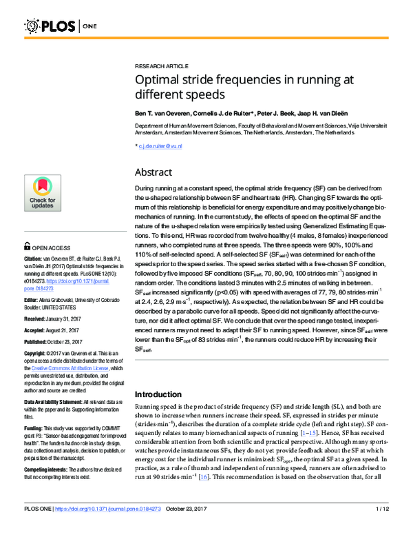 (PDF) Optimal stride frequencies in running at different speeds