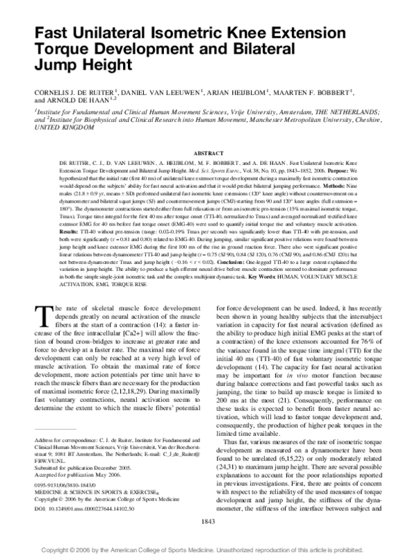 (PDF) Fast Unilateral Isometric Knee Extension Torque Development and ...