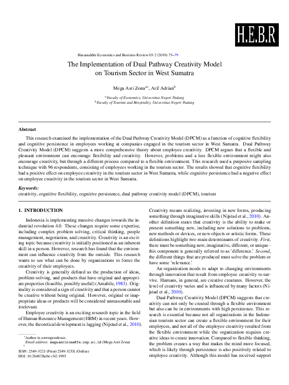 (PDF) The Implementation of Dual Pathway Creativity Model in Tourism ...