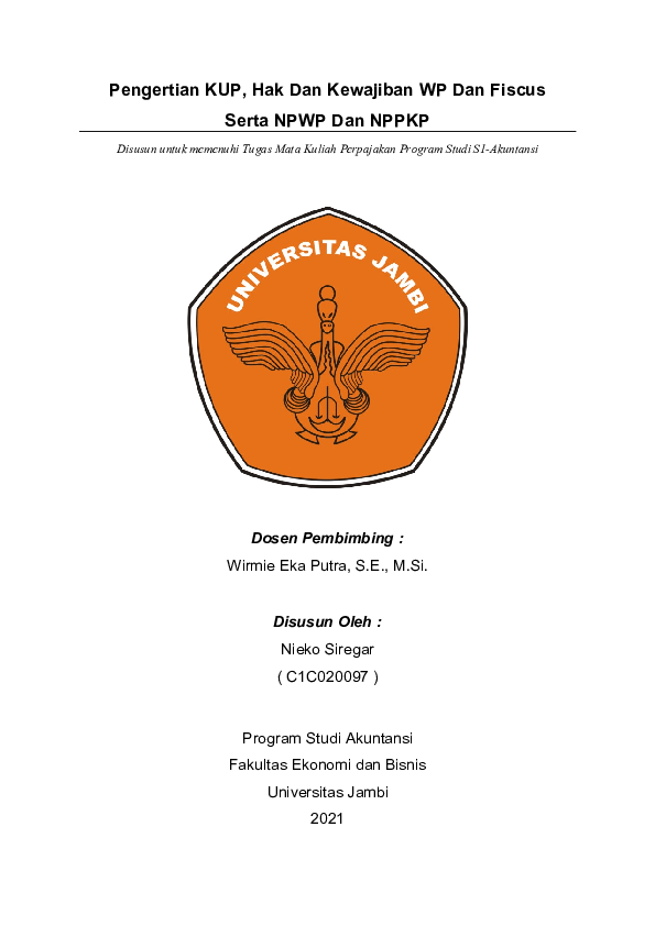 (DOC) Makalah Pengertian KUP, Hak dan kewajiban WP dan fiscus, dan NPWP ...
