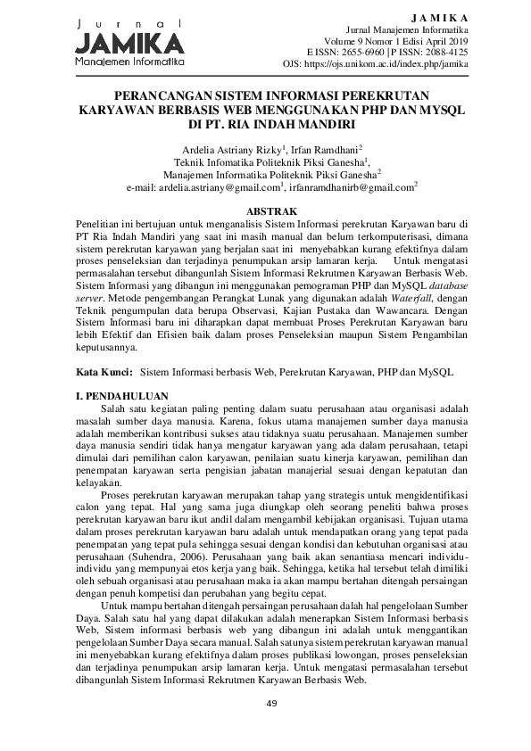 (PDF) Perancangan Sistem Informasi Perekrutan Karyawan Berbasis Web Menggunakan PHP dan MySQL DI ...
