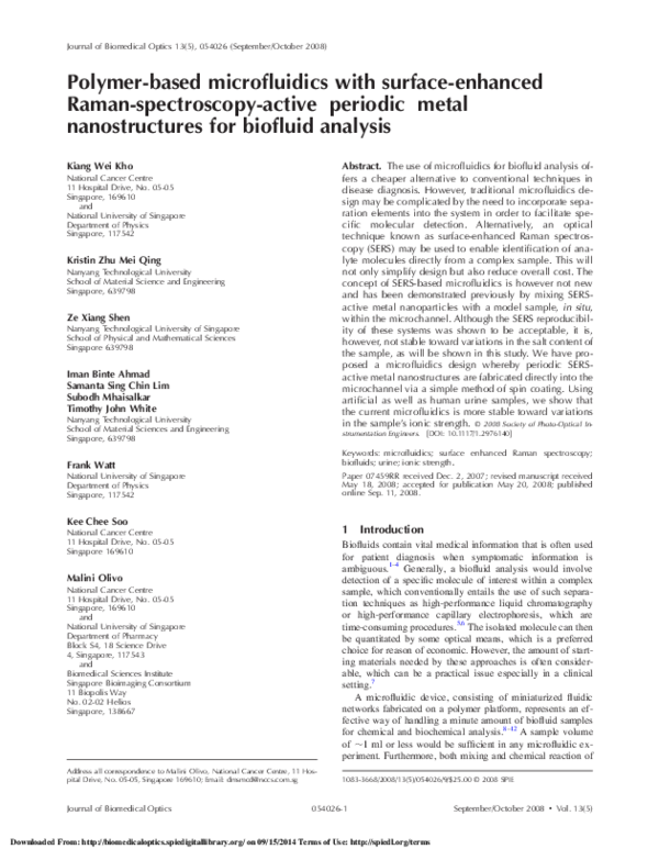 (PDF) Polymer-based microfluidics with surface-enhanced Raman ...