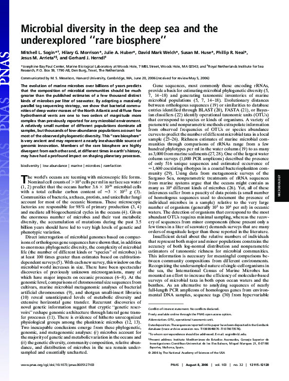 (PDF) Microbial diversity in the deep sea and the underexplored "rare ...