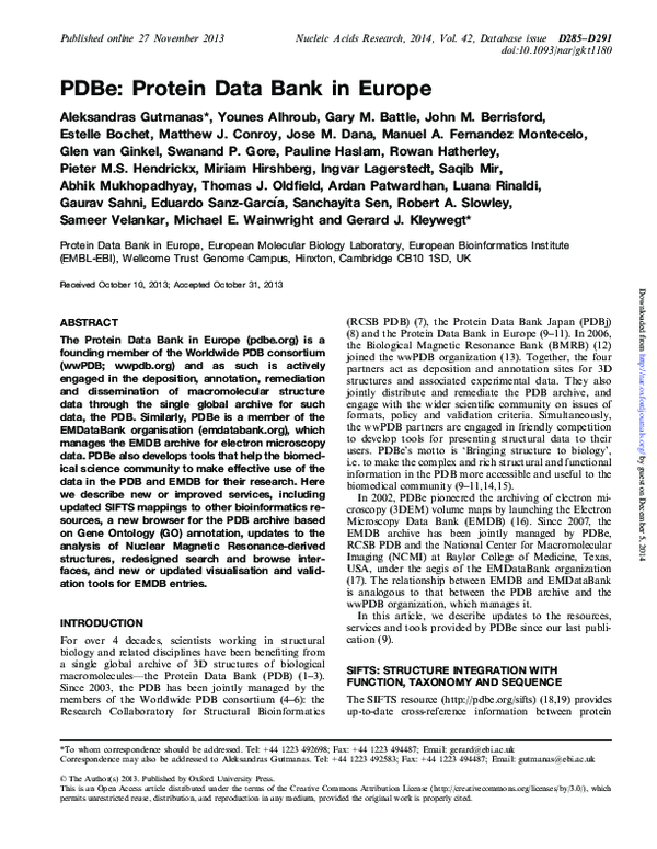 (PDF) PDBe: Protein Data Bank in Europe