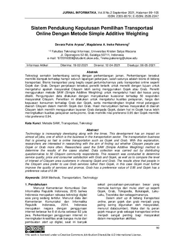 (PDF) Sistem Pendukung Keputusan Pemilihan Transportasi Online Dengan Metode Simple Additive ...