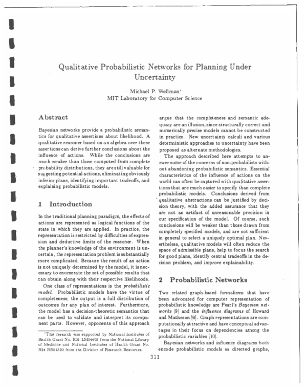 (PDF) Qualitative Probabilistic Networks for Planning Under Uncertainty