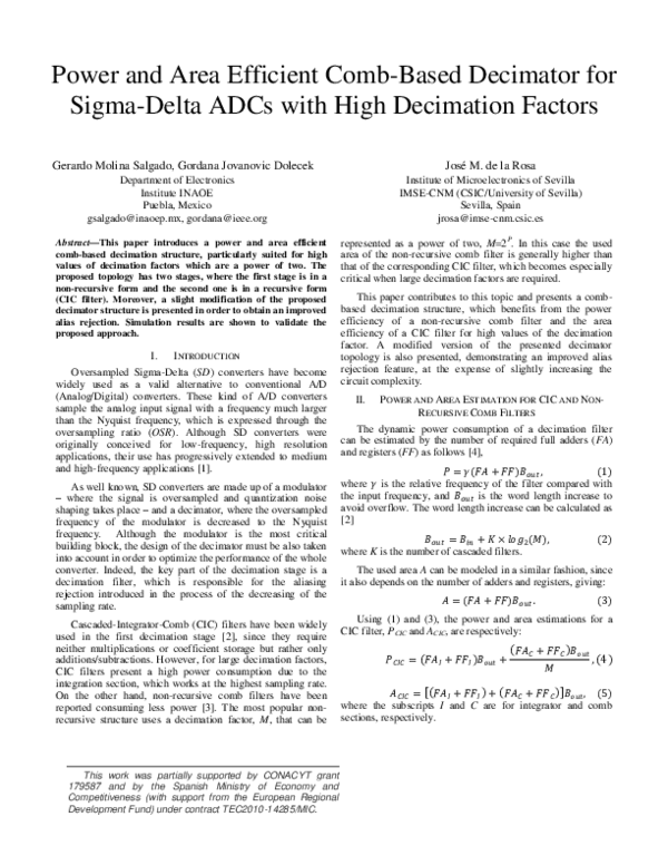 (PDF) Power and area efficient comb-based decimator for Sigma-Delta ...