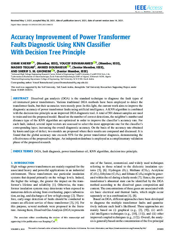 (PDF) Accuracy Improvement of Power Transformer Faults Diagnostic Using KNN Classifier With ...